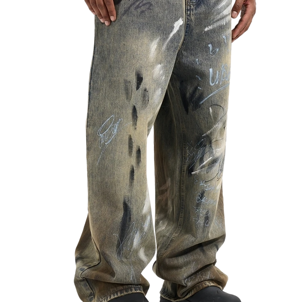 CLOUT COLLECTION ™️ | Graffiti Splatter Wide Leg Faded Denim Jeans