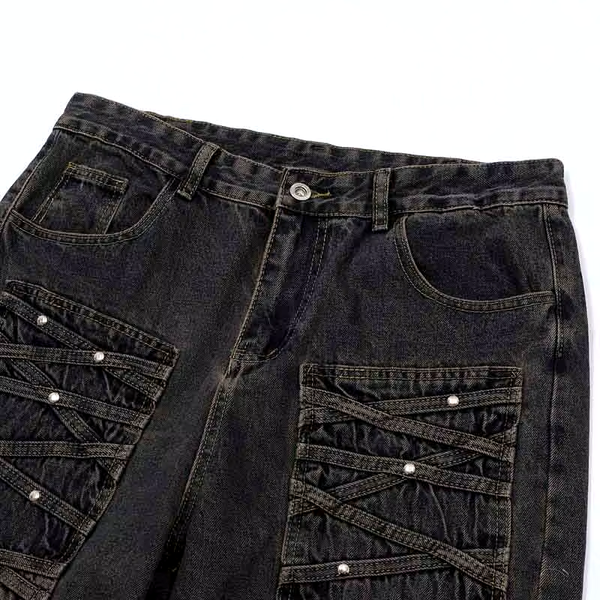 CLOUT COLLECTION ™️ | 'Barricade' Rivet Strapped Denim Jeans